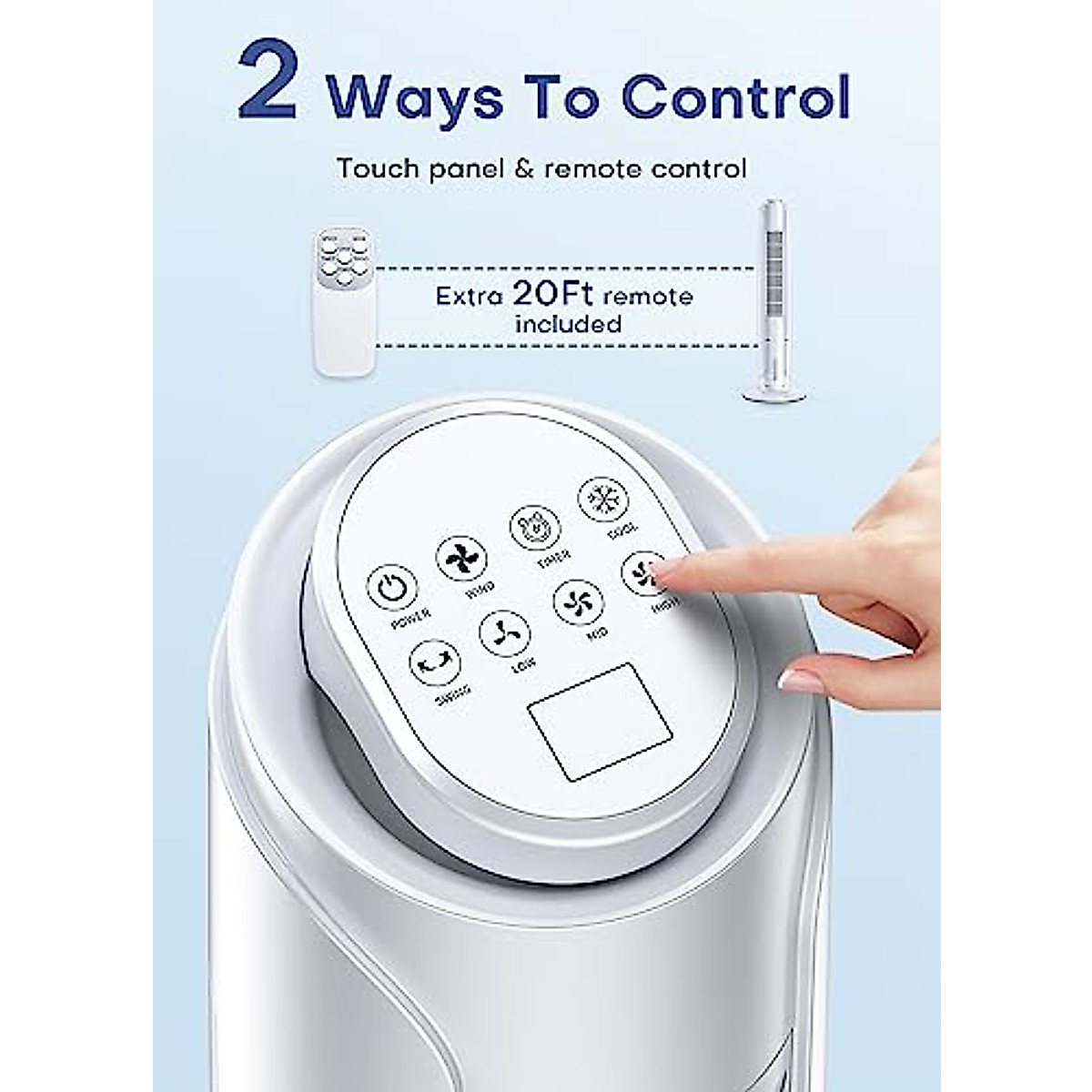 43-INCH Air Conditioner Portable for Room, BREEZEWELL Evaporative Air Cooler, 60° Oscillating Cooling Fan w/Remote, 12H Timer, 3 Speeds, 4 Ice Packs, Windowless Swamp Cooler for Bedroom Home Office