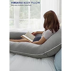 QUEEN ROSE Pregnancy Pillows, Cooling Maternity Pillow for Sleeping, 55in U Shaped Body Pillow for Pregnant Support, with Removable Silky Cover, Gray
