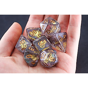 Galaxy Steampunk Gear DND Dice Set for Dungeons and Dragons Gifts, D&D, D and D, Pathfinder, Accessories, D20, Polyhedral, Resin Dice, Metal, Dice Tray, Tower, Bag, Box