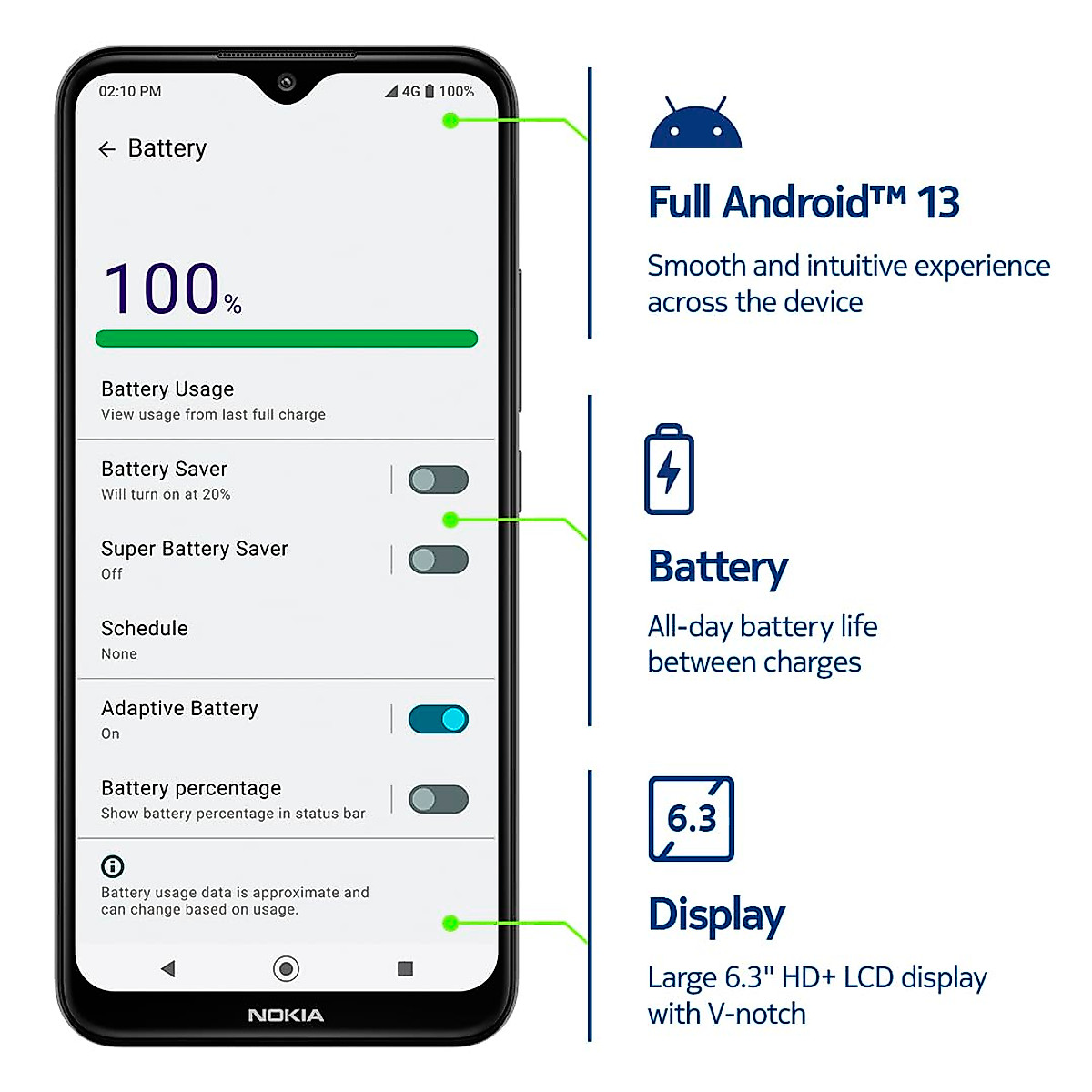 Nokia C210 | T-Mobile, AT&T, Cricket | Android 13 | Unlocked Smartphone | All Day Battery | US Version | 3/32GB | 6.3-Inch Screen | 13MP Dual Camera | Charcoal