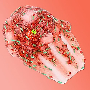 Red Jelly Cube Crunchy Slime, Super Soft Clear Slime Toy with Cute Charms, Educational Stress Relief Toy, Gift Slime Party Favors for Girls and Boys, Birthday Gifts for Kids