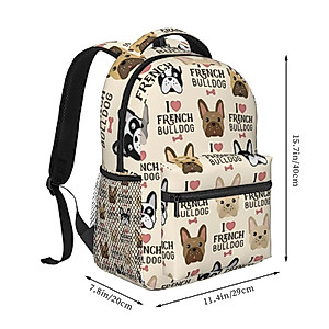 Juoritu I Love French Bulldog Backpacks, Laptop Backpacks for Travel Work Gifts, Lightweight Bookbags for Men and Women