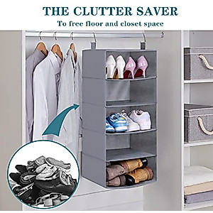 KEETDY Hanging Shoe Organizer to Store 10 Pairs Shoes 5- Shelf Shoe Rack for Closet for Small Space Storage Bedroom, Dorm, Grey