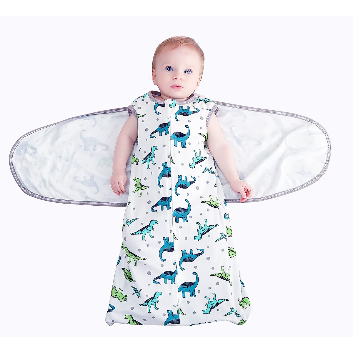 AugTwig Baby Sleepsack Swaddle 3-Way Adjustable Wearable Blanket Boy and Girl,100% Cotton,6-12 Months(Green Dinosaur)