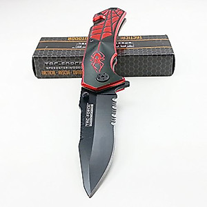 Spider Man 8 Inch Spring Assisted Pocket Knife With Glass Breaker + Belt Cutter