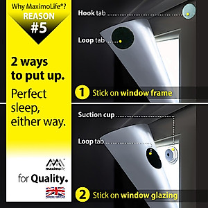 MaximoLife® Ultimate 100% Blackout Blind | Fits Any Window Size & Shape | Super Easy to Set Up and Take Down | 16X Suction Cups 25X Hook Tabs 32X Loop Tabs | Portable Travel Temporary Permanent