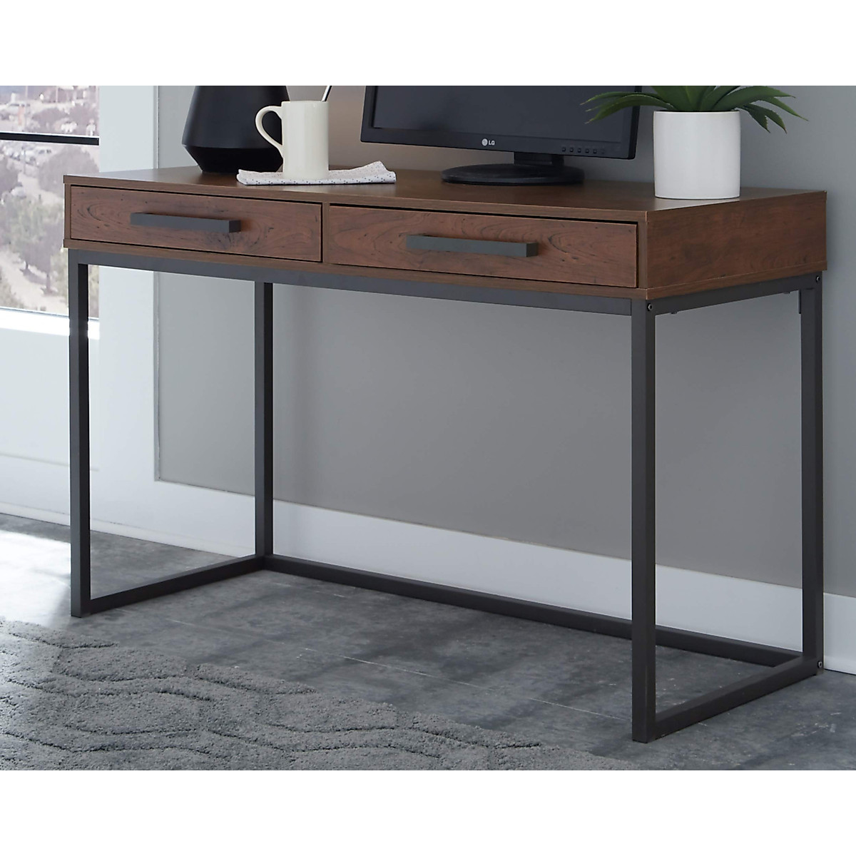 Signature Design by Ashley Horatio Urban Industrial 48" Home Office Desk with 2 Drawers, Brown