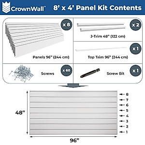 CrownWall PVC Slat Wall Panels Garage Wall Organizer Storage System | Heavy Duty Organization and Easy Installation | 6 Inch - 8ft by 4ft (32 sqft) Section, Graphite