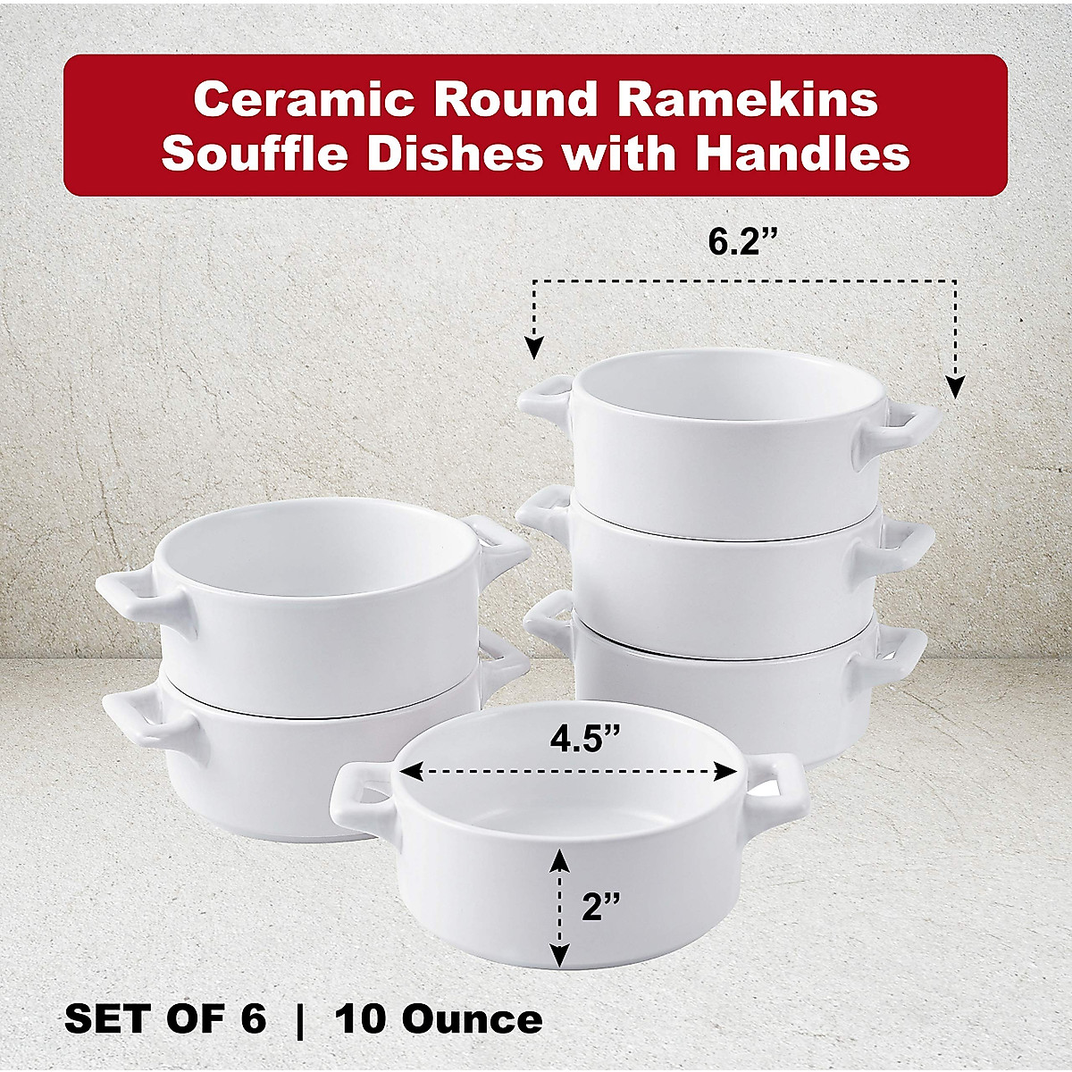 Bruntmor 6" Ceramic Plates Set of 4, Round Grey Ceramic Salad Plates For Kitchen Dish Plates, Ceramic Dinnerware appetizer Plates with handle,Serving Platter for sushi and Sizzling