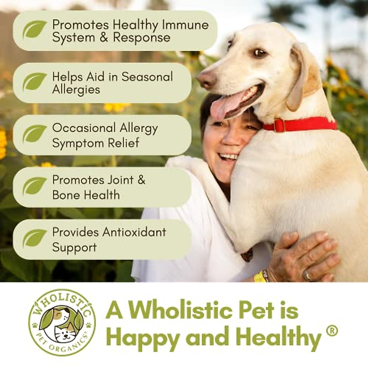 Wholistic Pet Organics Allergy Immune Boost: Vitamin C for Dogs Skin and Coat Supplement - 4 oz - Dog Allergy Relief Medication for Dogs - Dog Itch Relief - Ester C Dogs Supplement and Vitamin Powder