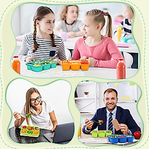 Bento Lunch Box Snack Containers, Reusable Meal Prep Lunchable Containers for Adults Kids, Stackable Bento Snack Box 4 Pack, 6 Compartment Divided Food Containers, Sauce Container, Bright Colors