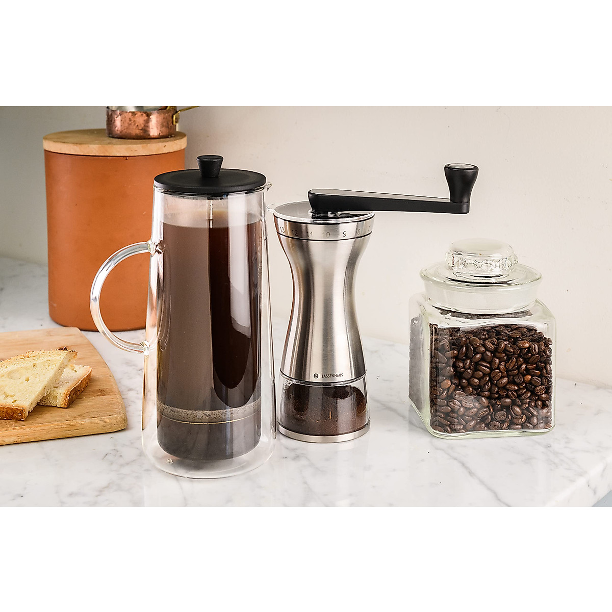 Zassenhaus Manaos Manual Coffee Grinder - Stainless Steel Mill - 2.5 Ounce, 9.5-Inch Hand Bean Grinder for Fresh Coffee