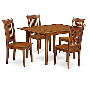 East West Furniture Milan 5 Piece Set Includes a Rectangle Dining Room Table with Butterfly Leaf and 4 Kitchen Chairs, 36x54 Inch, Saddle Brown
