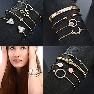 yunanwa 5 PACK (23pcs) Multiple Layered Stackable Open Cuff Wrap Bangle Bracelet Jewelry Adjustable for Women Wholesales Set Assorted