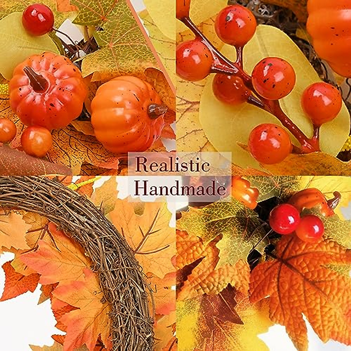 Fall Decor - Fall Wreaths for Front Door, 18" Fall Wreath with Fall Leafs Pumpkins Berry - Fall Decorations for Home Autumn Wreath Decor for Front Door