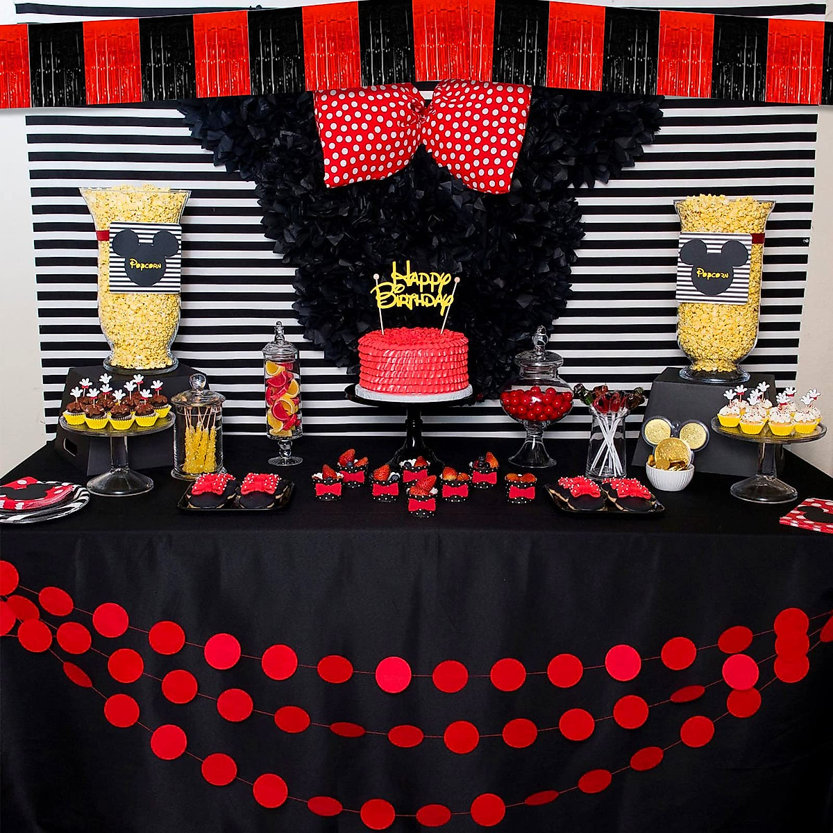 6 Pack 10 Feet Black Red Foil Fringe Garland Metallic Tinsel Streamers Banner Wall Hanging Curtain Backdrop Banner for Parade Floats, Valentine's Day, Wedding, Birthday, Mardi Gras Party Decorations