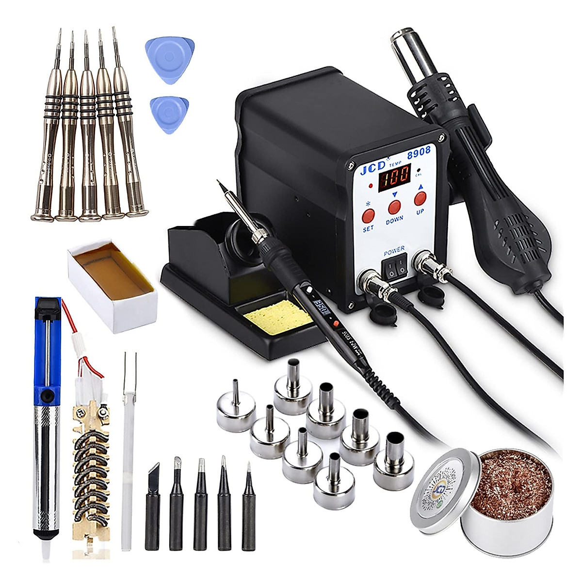Welder 2 IN 1 750W Soldering Station LCD Digital Display Welding Rework Station For Cell-phone BGA SMD PCB IC Repair Solder Tools (Color : Black)