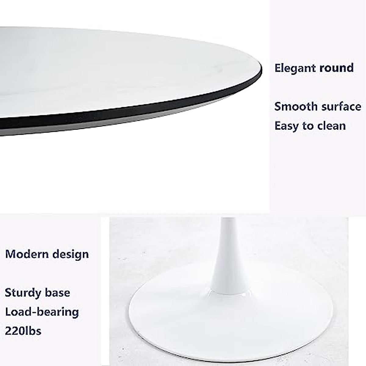 Modern Round Dining Table, 42" White Tulip Table for 4-6 Persons, Faux Marble Pattern Mid-Century Leisure Table for Kitchen Living Room