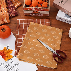 Whaline Terracotta Boho Cotton Fabric Bundles Fall Maple Leaf Plaid Rainbow Printed Fat Quarters Autumn Sewing Fabrics for DIY Handmade Crafting, 18 x 22 Inch