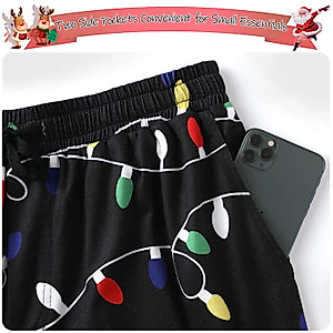 MERIABNY Mens Christmas Pajama Pants Christmas Pjs Black Colorful Lights Xmas Holiday Sleepwear Jammies for Lounging Sleeping, Medium