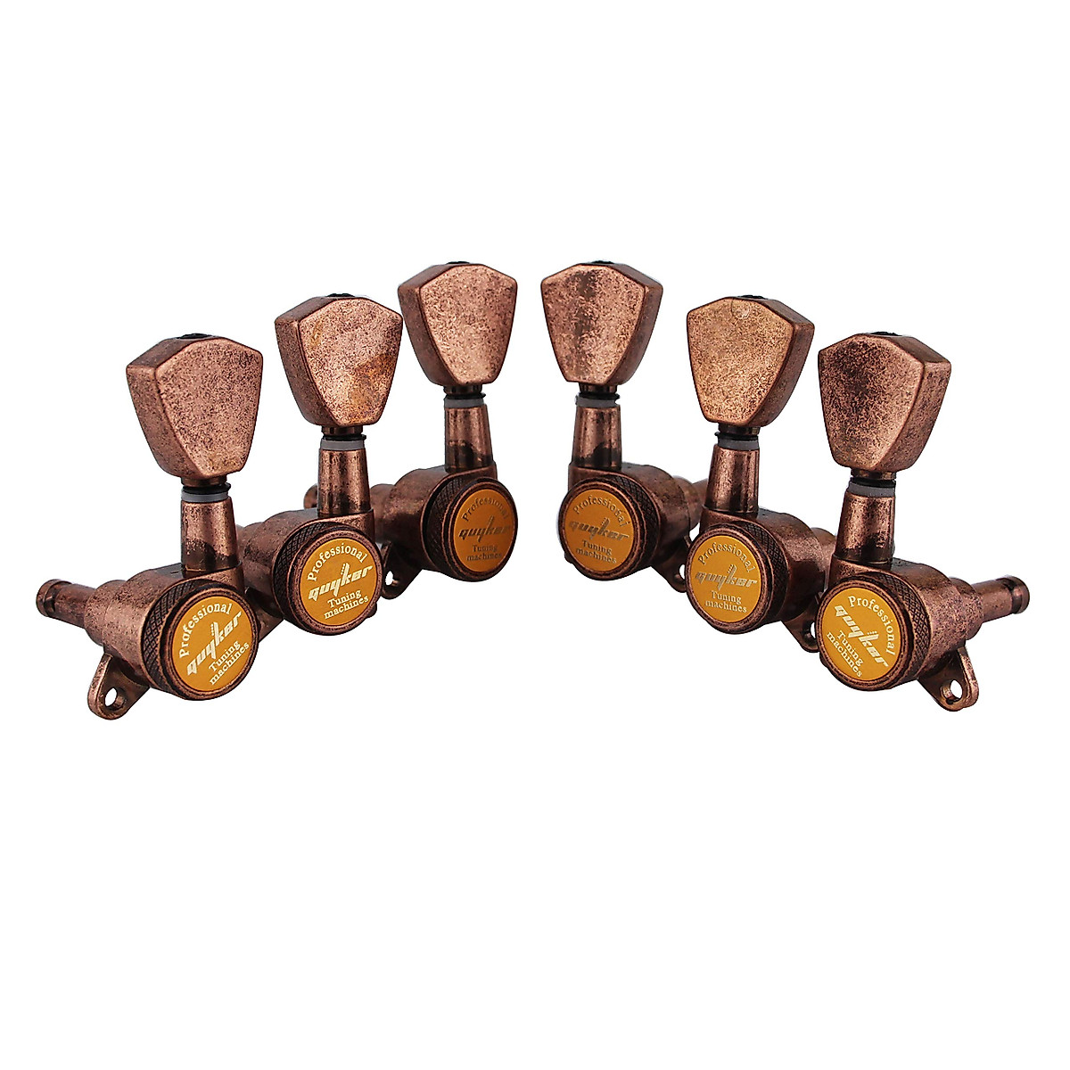 Guyker Guitar Locking Tuners (3L + 3R Handed) - 1:18 Models Rear Lock String Tuning Key Pegs Machine Head with Trapezium Button Antique Bronze, GK04SP