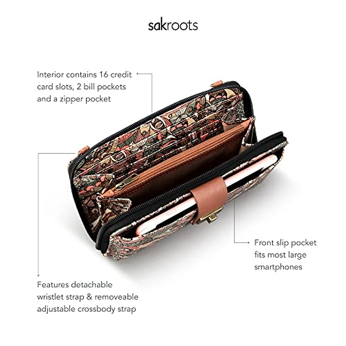 Sakroots Large Coated Canvas Smartphone Crossbody Bag, Sienna Spirit Desert