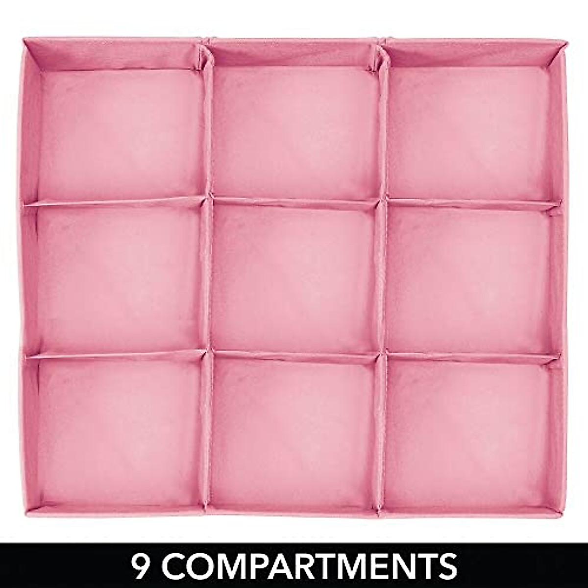 mDesign Fabric 9 Section Dresser Drawer and Closet Storage Organizer for Child/Kids Room, Nursery, Playroom - Large Divided Bin Holds Clothes, Diapers, Cream, Toy, Blankets - Pink Herringbone