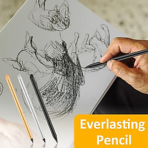 WXJ13 3 Pieces Metal Inkless Pen Metal Infinite Pencil Metallic Pencil Infinity Pencil with 3 Replaceable Nib Erasable Pencil for, Drawing, Writing, Drafting