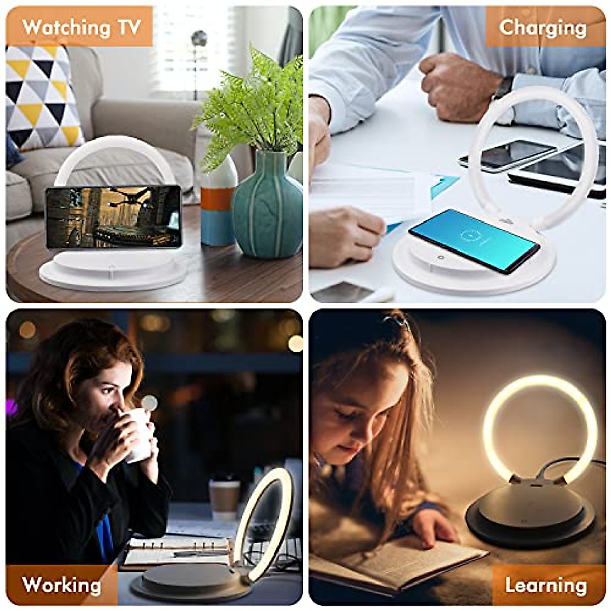 LED Desk Lamp with Wireless Charger，Bedside Lamp with Wireless Charger Compatible with Most Wireless Charging Enabled Devices(White)