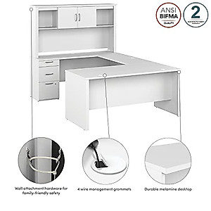 Bestar Logan U Shaped Desk with Hutch in Pure White, 65W