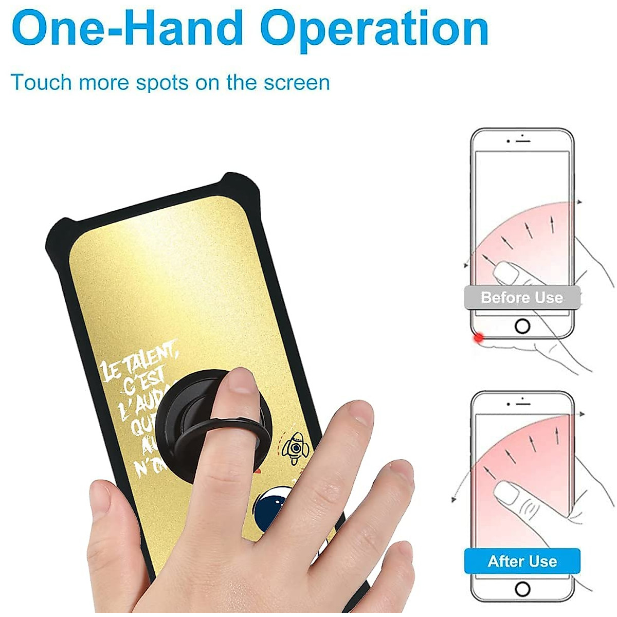 Case for Infinix Smart 6 Case Compatible with Infinix Smart 6 Phone Case Cover [with Tempered Glass Screen Protector][PC + TPU 2 in 1][Ring Support] [Golden Reflect Light] DJH-YHY