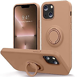 MOCCA Compatible with iPhone 13 Mini Case with Ring Kickstand |Liquid Silicone| Microfiber Linner | Anti-Scratch Full-Body Shockproof Protective Case for iPhone 13 Mini 5.4inch-Light Brown