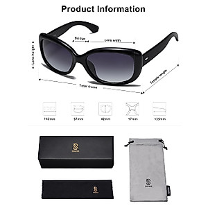SOJOS Vintage Square Sunglasses for Women Polarized UV Protection Havana Frame SJ2111 with Black Frame/Gradient Grey Lens
