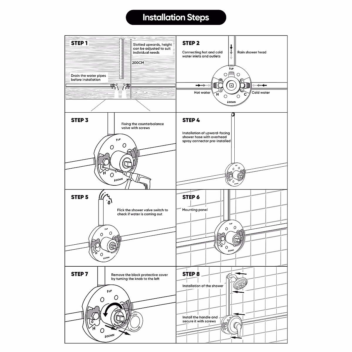 KINSE Brushed Nickel Shower Faucet Set, Shower Valve and Trim Kit With 5 Inches Rain Shower Fixtures, 5-Spray Shower Head and Faucet Set, Single Handle Control Shower Faucet Set with Valve