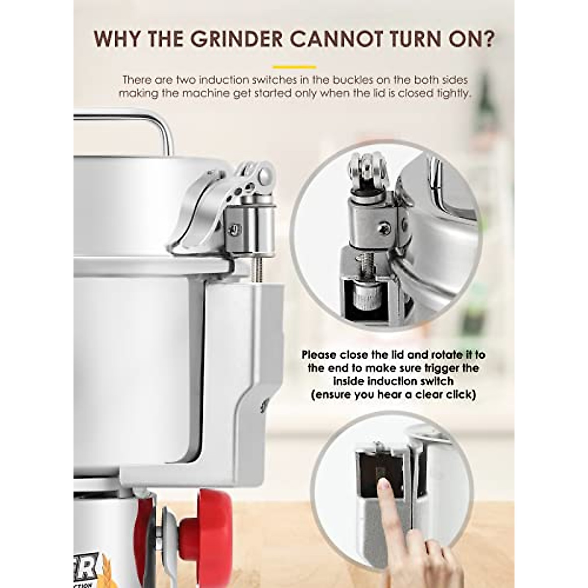 CGOLDENWALL 700g Electric Grain Grinder Mill Safety Upgraded 2400W High-speed Spice Herb Grinder Commercial Superfine Grinding Machine Dry Cereals Pulverizer CE 110V (700g Swing Type)