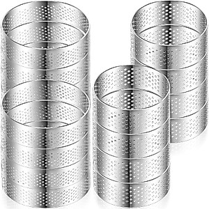 Mumufy 20 Pcs Perforated Tart Rings Round Stainless Steel Tart Rings for Baking Nonstick Metal Round Cake Ring for Pastry French Dessert Mousse Food Crisp Home Food Making Tool (2'',3.15'')