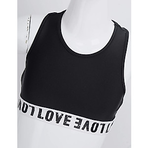 Moily Girls Two Piece Athletic Outfit Sports Bra Crop Top with Booty Shorts for Gymnastics/Dance/Workout Racer Black 8-10 Years