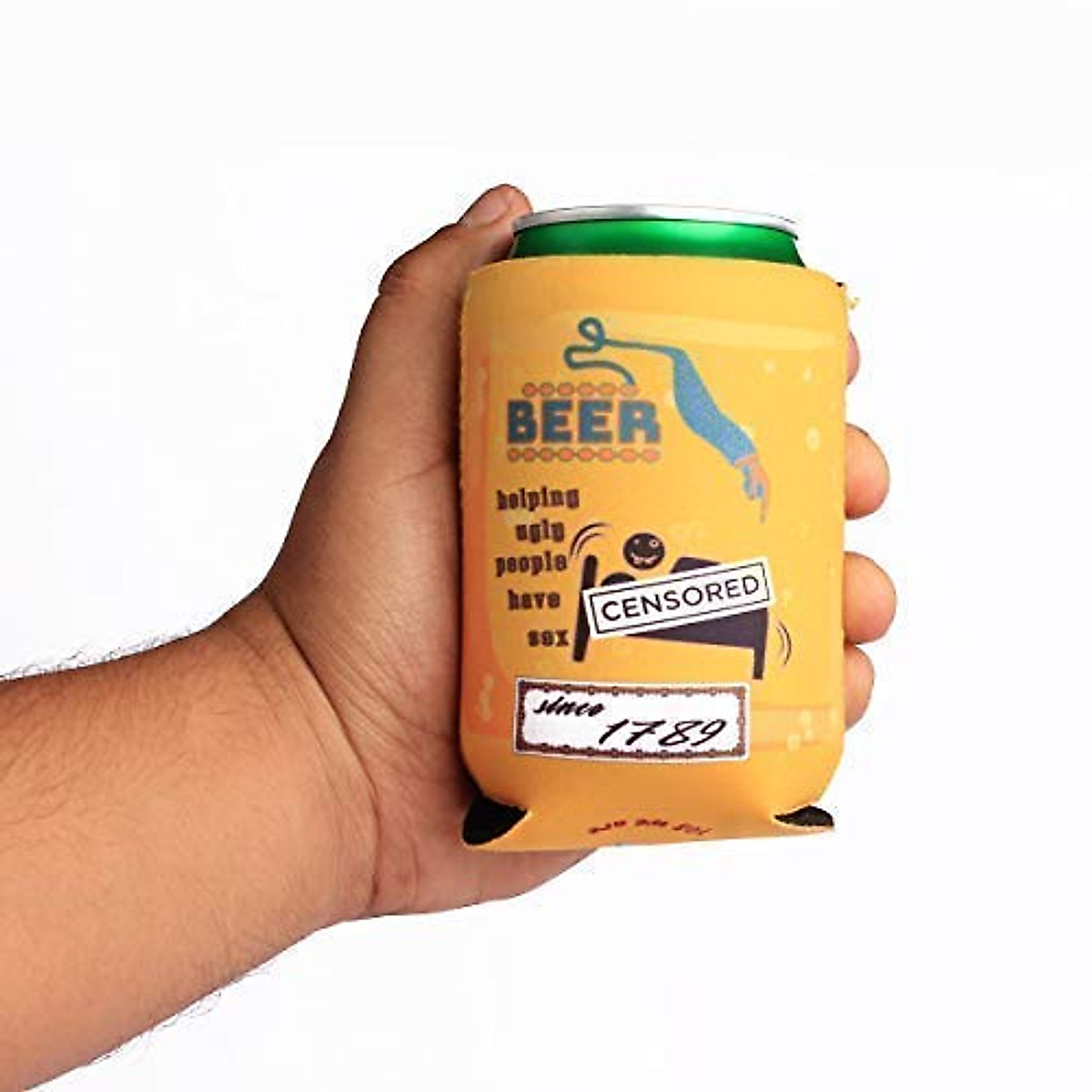 Amazing Drinkers - 10 pack funny quotes & cartoons Extra Thick yellow Neoprene Beer & beverage 12 OZ Can Sleeve Covers - Fully stitched, Trendy & Awesome for Gift or Hosting Item # 10C-YFC