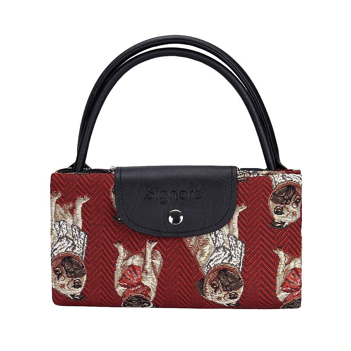 Signare Tapestry Foldable Tote Bag Reusable Shopping Bag Grocery Bag With Pug Dog (FDAW-PUG)