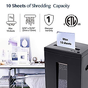 WOLVERINE 10-Sheet Super Micro Cut High Security Level P-5 Heavy Duty Paper/CD/Card Ultra Quiet Shredder for Home Office by 40 Mins Running Time and 6 Gallons Pullout Waste Bin SD9112 (Black ETL)