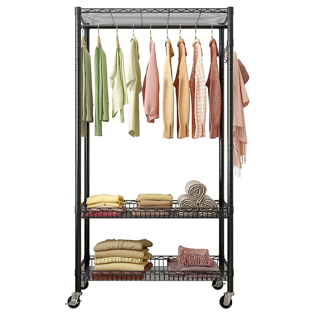 Heavy Duty Rolling Rack，Closet Organizer Metal Garment Rack Portable Clothes Hanger Home Shelf，Freestanding Closet Wardrobe (35.43x 17.72 x 72.83)
