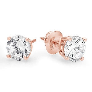 Clara Pucci 2 ct Brilliant Round Cut Studs Clear Simulated Diamond 14k Rose Solid Gold Earrings Screw back