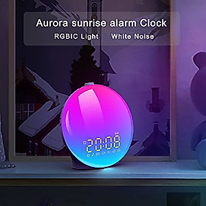 Exlush 2023 New Wake Up Light Sunrise Alarm Clock, Aurora Light for Kids, Heavy Sleepers,Sunrise Simulation, Sleep Aid, Dual Alarms, FM Radio, Snooze, Nightlight, Daylight, Natural Sounds