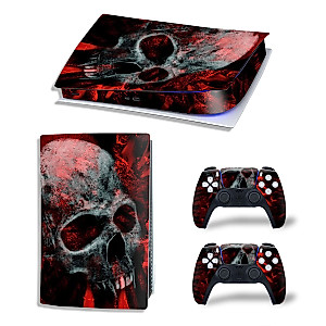 Full Body Vinyl Skin for PS5 Digital Version, PS5 Console and Controllers Skin Sticker Decal Cover - Blood Skull