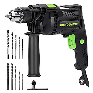 COMOWARE Hammer Drills for Concrete, 1/2 In. Corded Drill, Hammer Drill, Variable Speed 0-3000RPM, Max 48000BPM, Hammer & Drill 2-in-1 Concrete Drill, 6.5 Amp Power Hammer Drills with 10 Masonry Bits