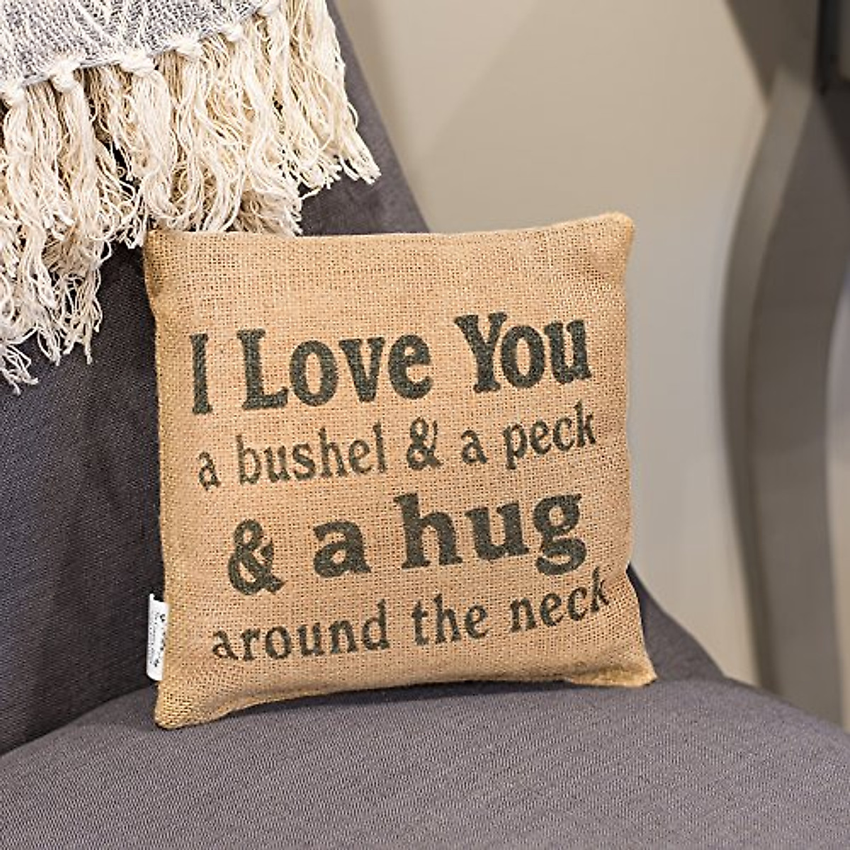 Country House Collection 8" x 8" Mini Burlap Pillow Bushel and a Peck