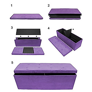 Sorbus Storage Ottoman Bench – Collapsible/Folding Bench Chest with Cover – Perfect Toy and Shoe Chest, Hope Chest, Pouffe Ottoman, Seat, Foot Rest, – Contemporary Faux Suede (Purple)