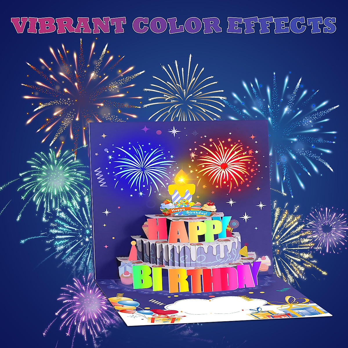 Lupow Pop up Birthday Cards,Musical Happy Birthday Card with Light Up Fireworks,Funny Birthday Gift Card for Women Men Husband Mom Kids Friend Grandpa and Grandma