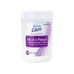 Dynarex Nice'n Fresh Baby Wipes - Premium Non-Alcohol Wipes with Lanolin & Aloe to Moisturize Skin - Non-Woven, Scented - 6 x 6.75", 1 Cannister - 140 Wet Wipes