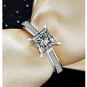 Jude Jewelers Stainless Steel 4 Carat Princess Cut Wedding Engagement Halo Bridal Proposal Ring (Silver, 9)